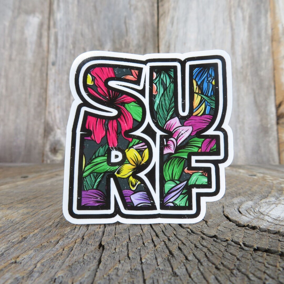 Surf Sticker Floral Stacked Letters Surfers Tropical Print Surfing ...