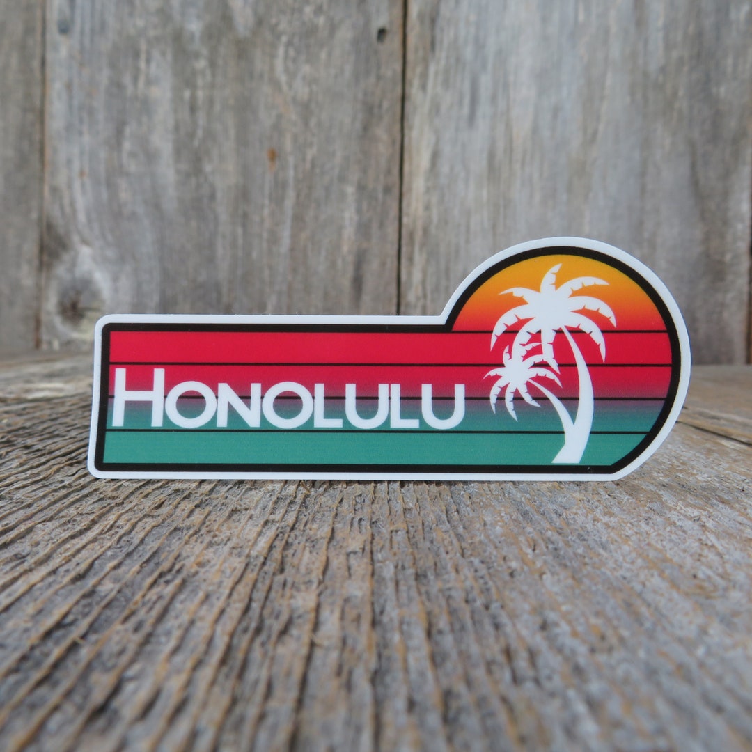 Honolulu Sticker Hawaii Sunset Palm Tree Retro Destination Souvenir ...