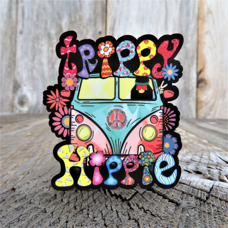 Trippy Hippie Sticker Van Peace Sign Flower Power Bright - Etsy