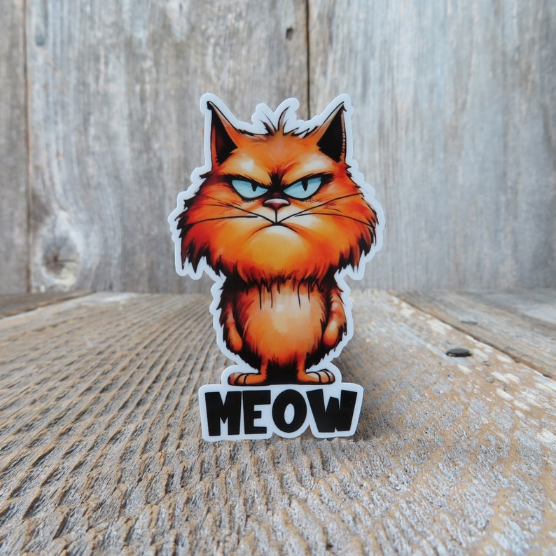 Meow Grumpy Cat Sticker Full Color Social Funny Sarcastic Outspoken - Etsy