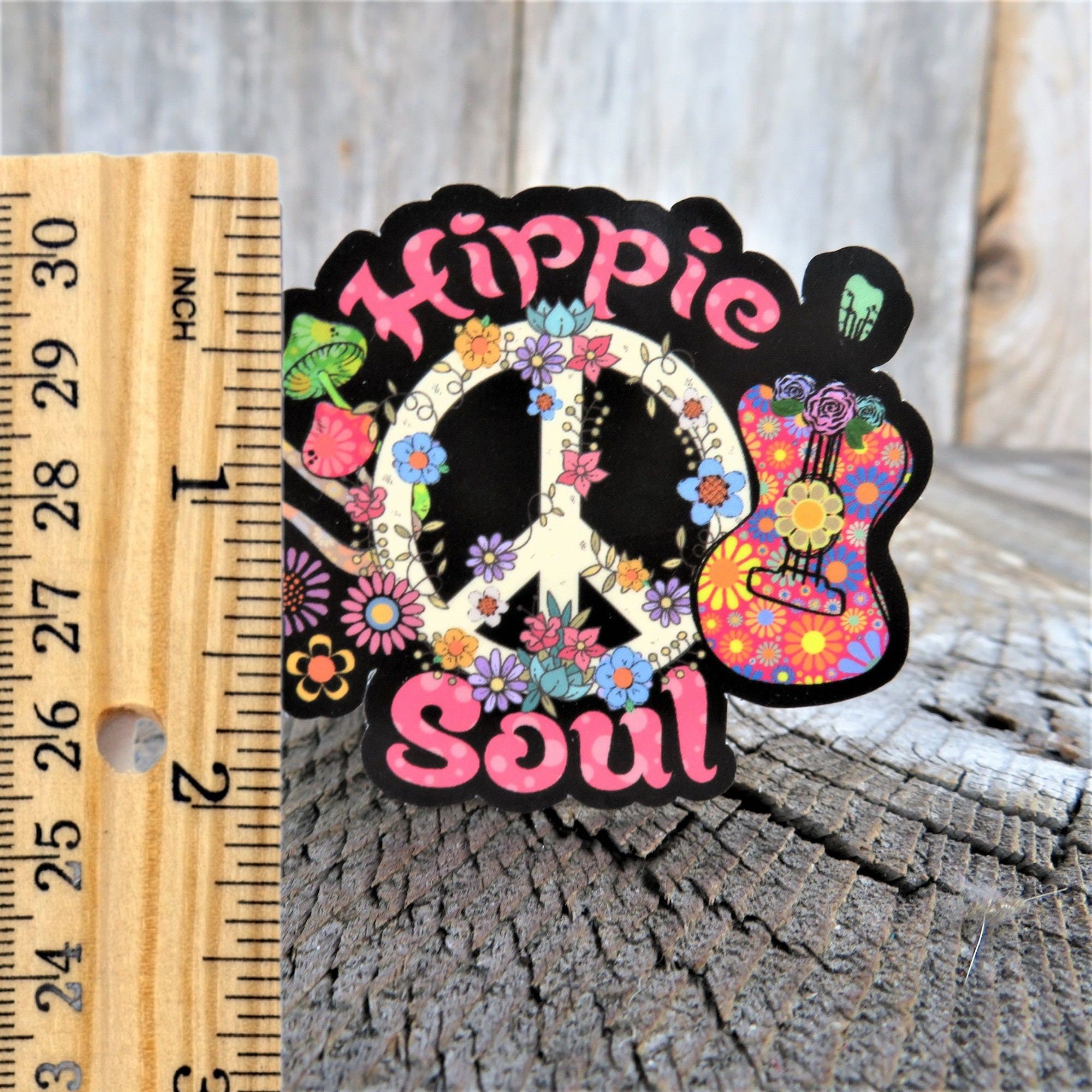 Peace Sign Hippie Soul Sticker Guitar Mushrooms Bright Colored Retro ...