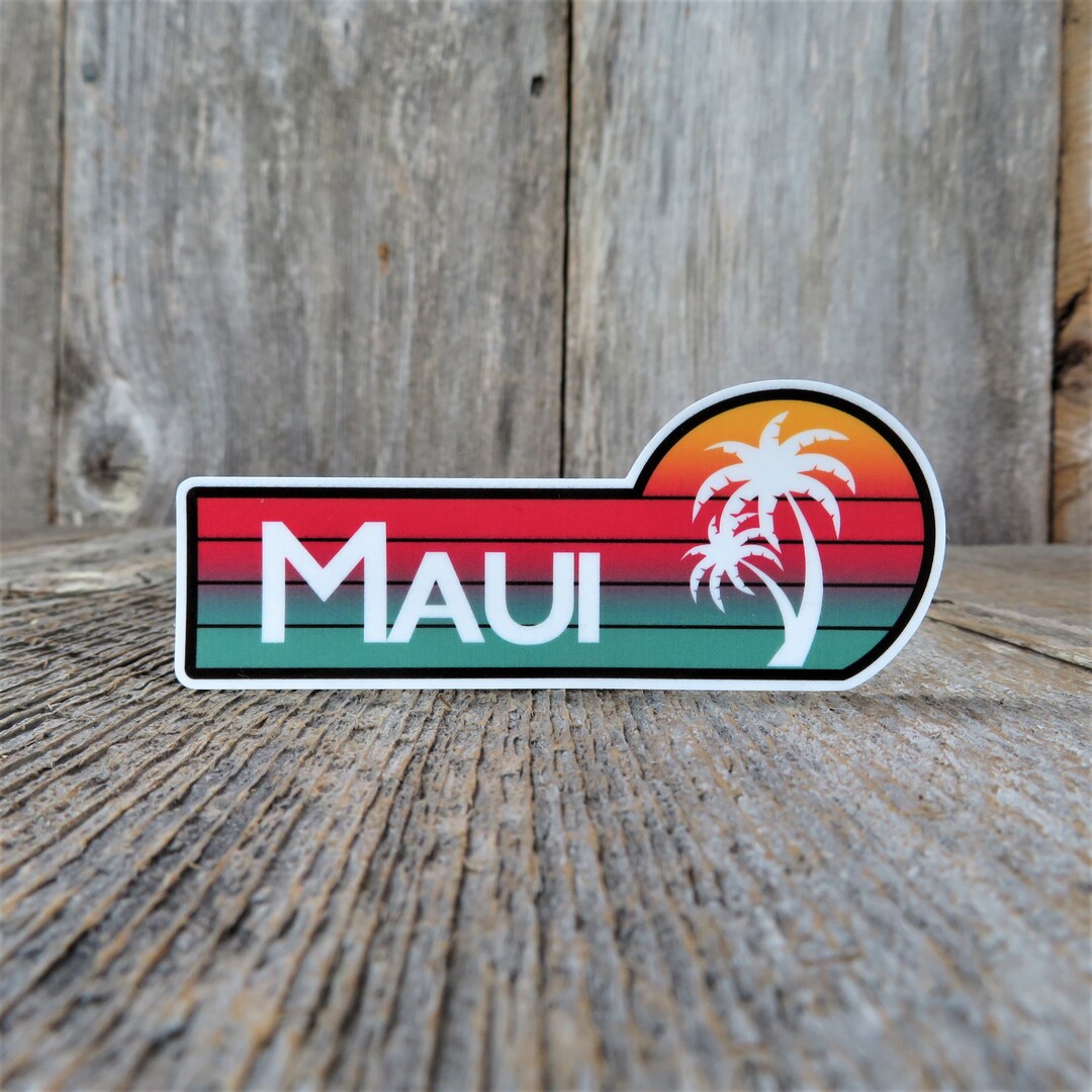 Hawaii Maui Tropical Sunset Sticker Palm Tree Retro Destination ...