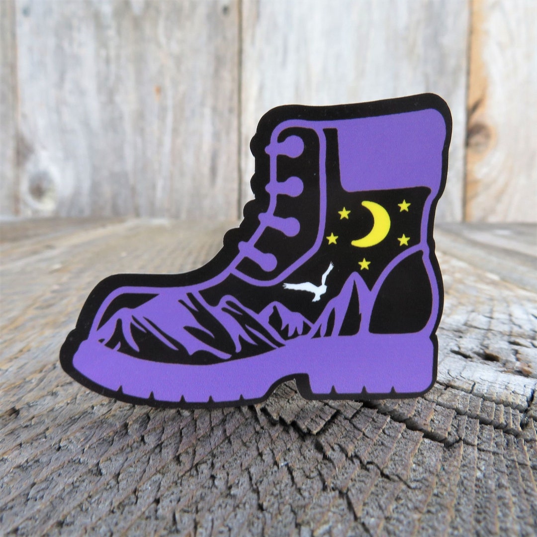 Hiking Boot Sticker Mountains Moon Purple Black Decal Full Color ...