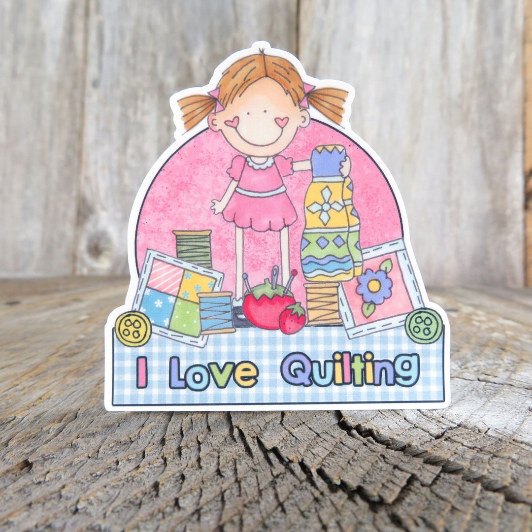 I Love Quilting Sticker Waterproof Pink Blue Country Style Gingham Full ...