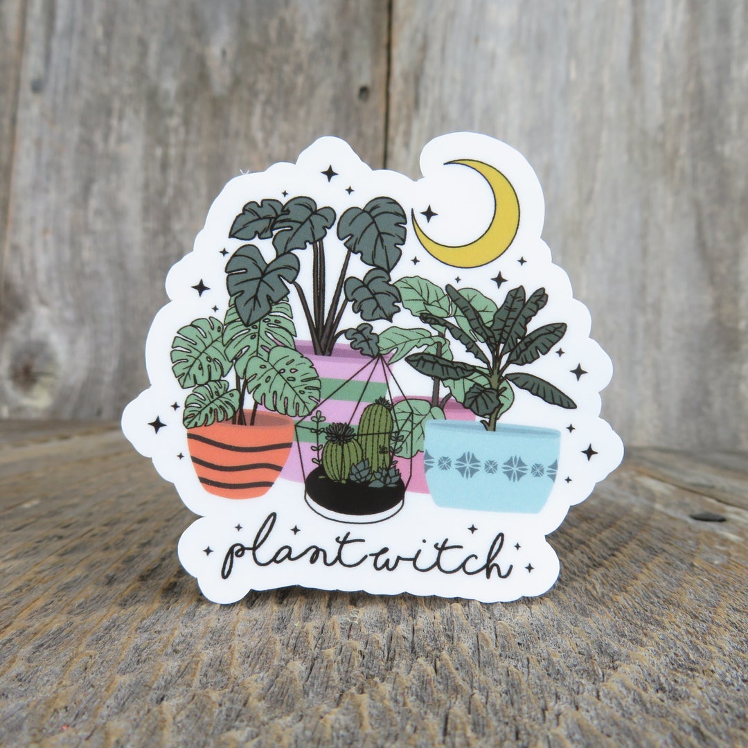 Plant Witch Sticker Large Leaf Potted Plant Lover Moon Garden Addict - Etsy