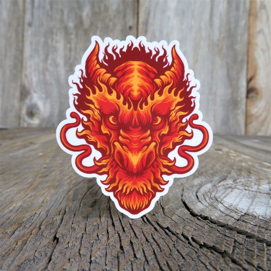 Red Dragon Face Sticker Bright Full Color Fantasy Lover Water Bottle ...