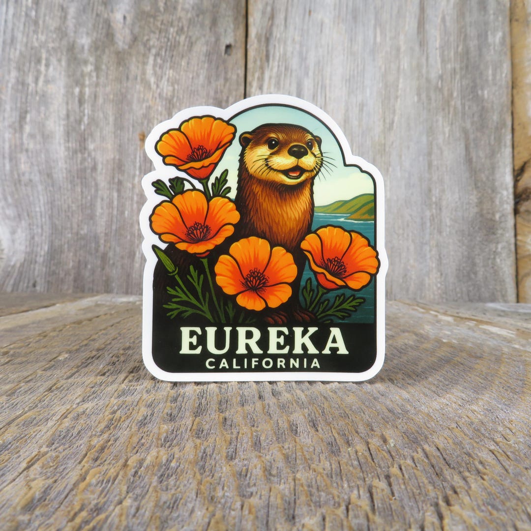 Eureka California Smiling Otter Sticker Poppies Souvenir Travel Sticker ...