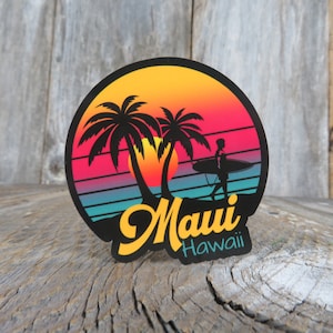 Surfing Hawaii Sticker Maui Retro Sunset Palm Trees Souvenir Travel ...