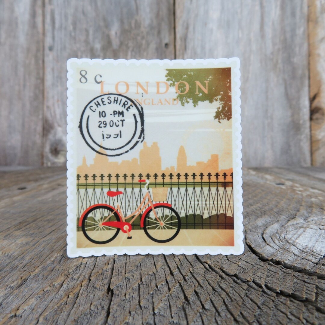 London England Souvenir Sticker Bicycle Postage Stamp Style Waterproof ...