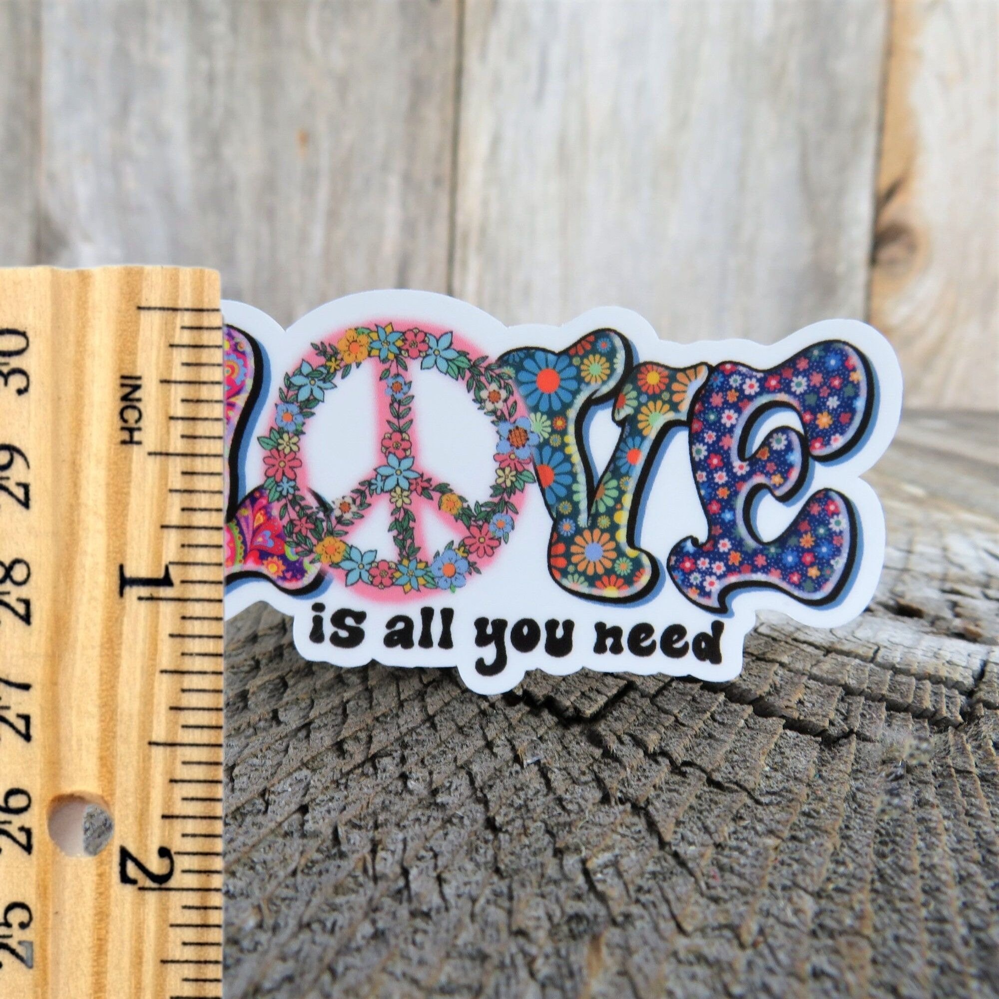 Love is All You Need Sticker Peace Sign Bubble Letters Boho 70s Style ...