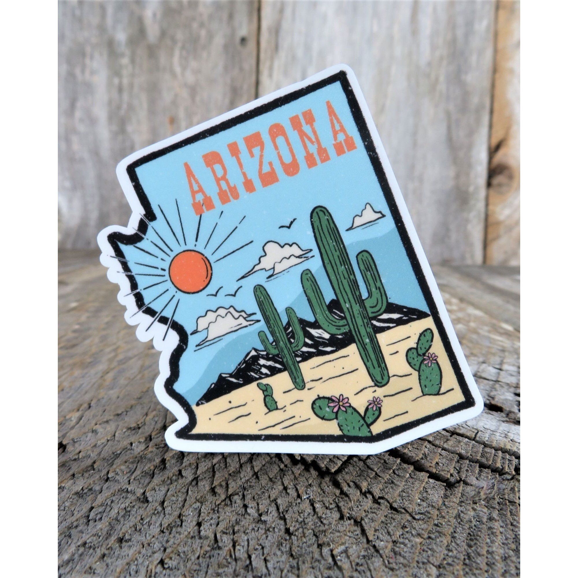 Arizona State Shaped Sticker Retro Decal Cactus Full Color Waterproof ...