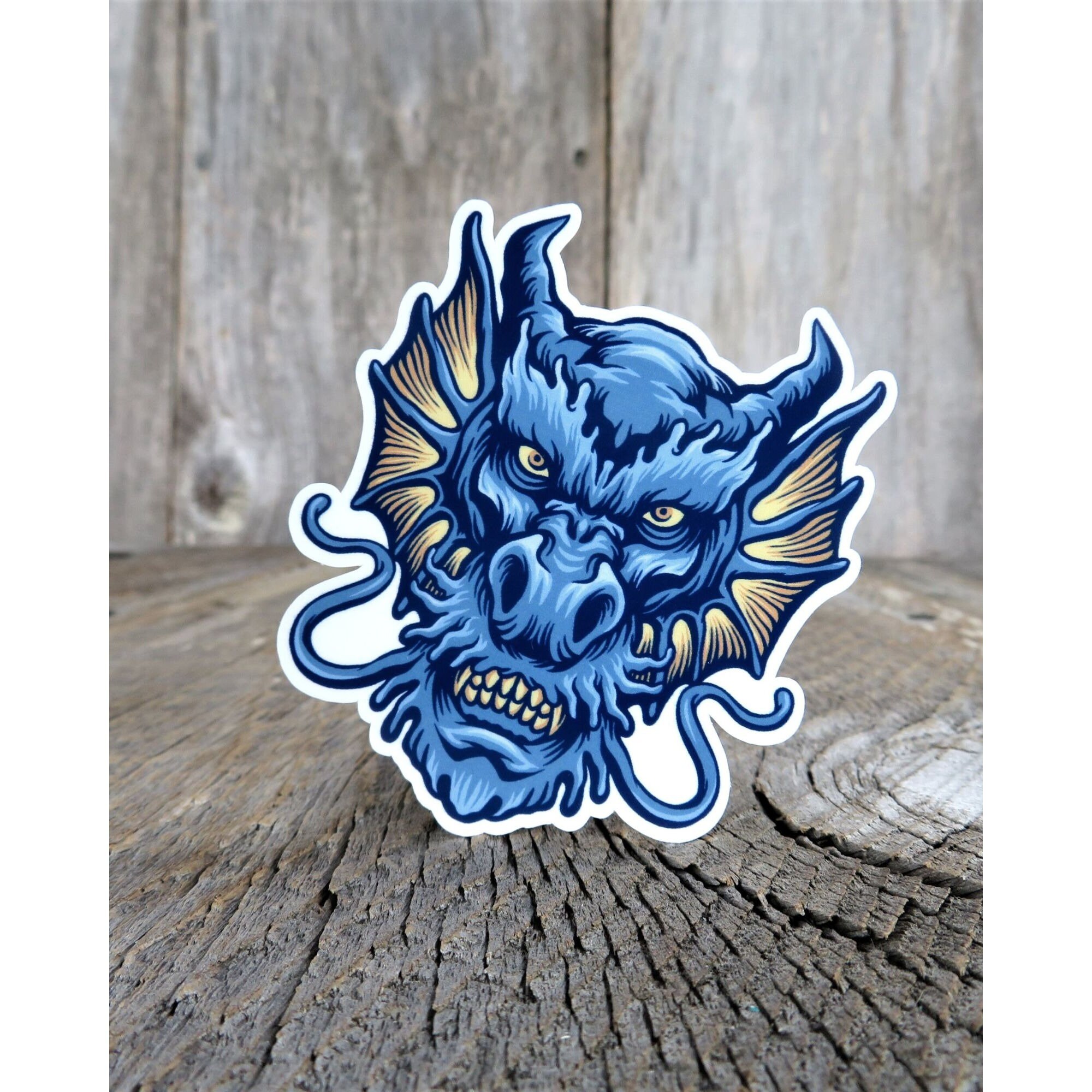 Dragon Face Sticker Fierce Blue Full Color Waterproof Fantasy - Etsy