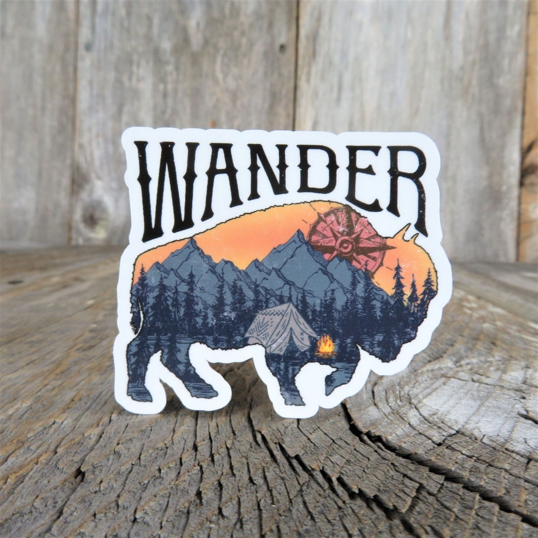 Wander Bison Silhouette With Mountain Scene Sticker Full Color ...