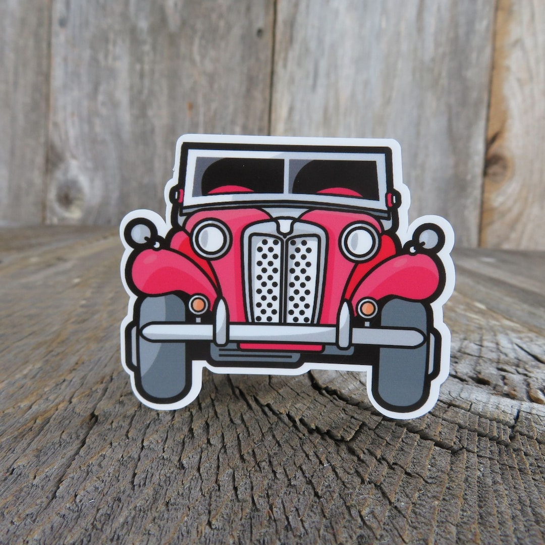 Red Classic Car Sticker 1900s Convertible Retro Limo Waterproof Laptop ...