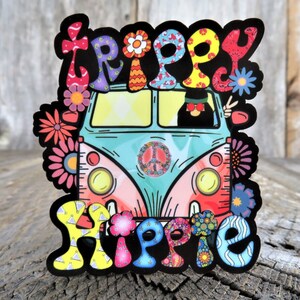 Trippy Hippie Sticker Van Peace Sign Flower Power Bright Colored Retro ...