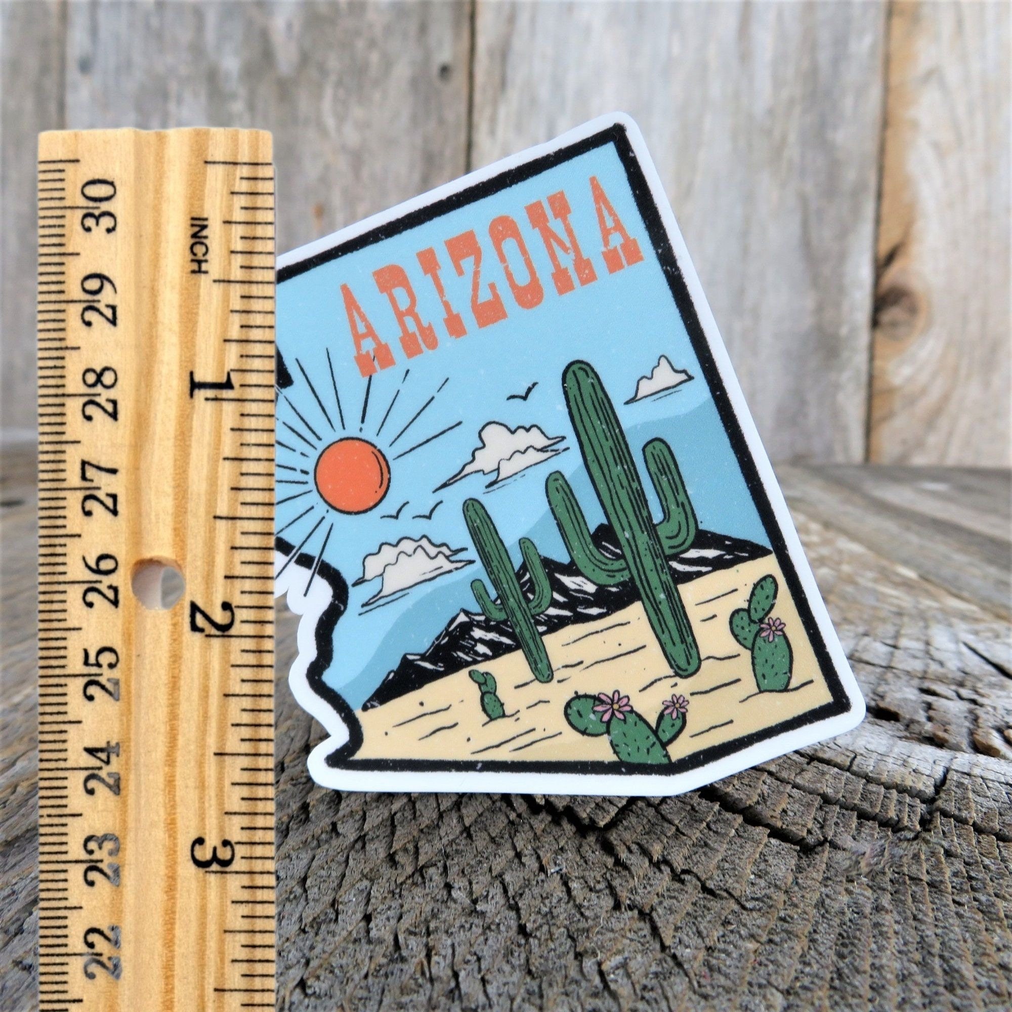 Arizona State Shaped Sticker Retro Decal Cactus Full Color Waterproof ...