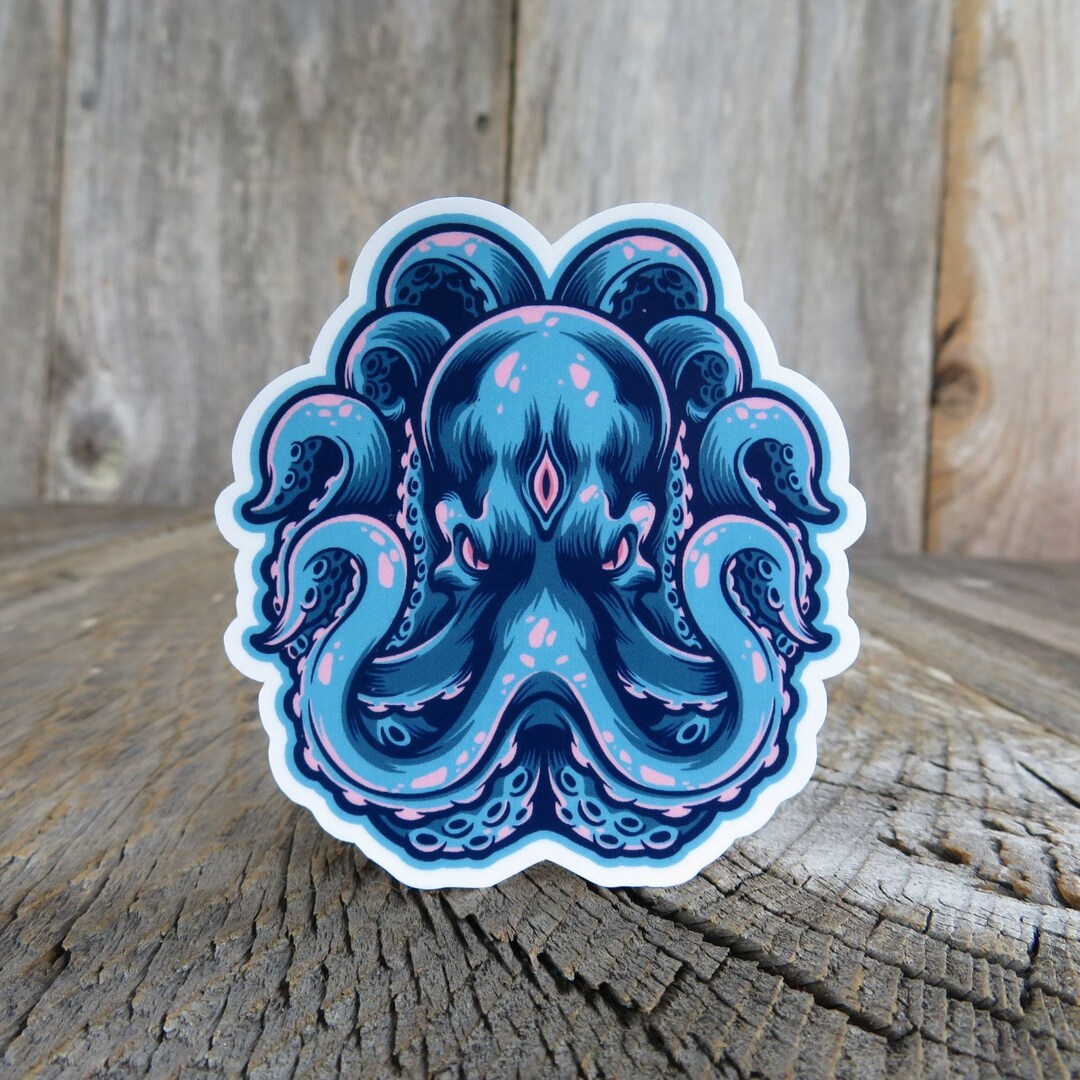 Kraken Octopus Sticker Fierce Blue and Pink Waterproof Color Ocean ...