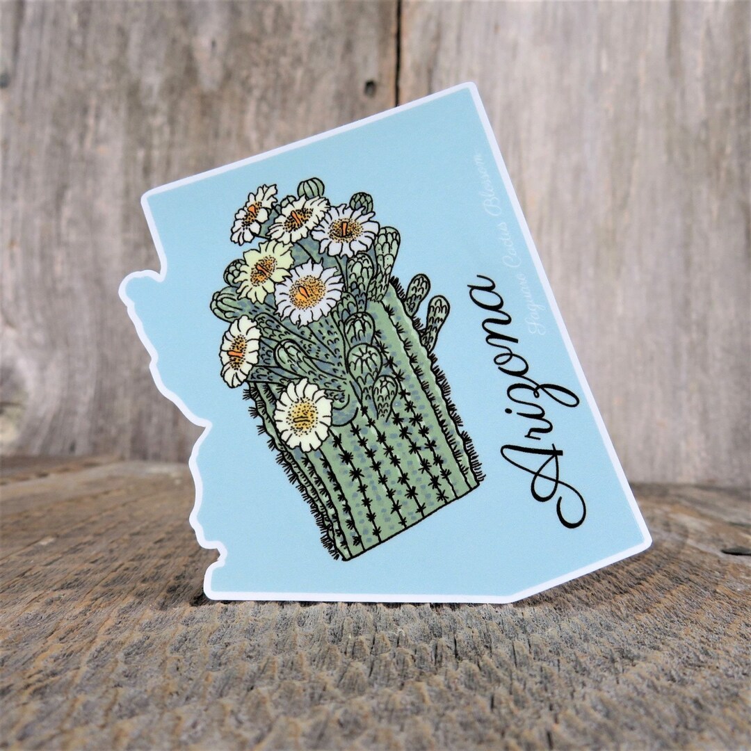 Arizona State Shaped Sticker Saguaro Cactus Blossom State Flower ...