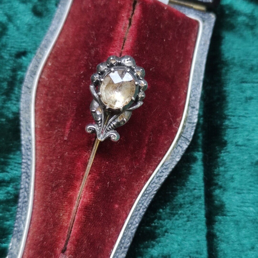 Antique Floral Foiled Hack Rock Crystal & Diamond Pin - Etsy