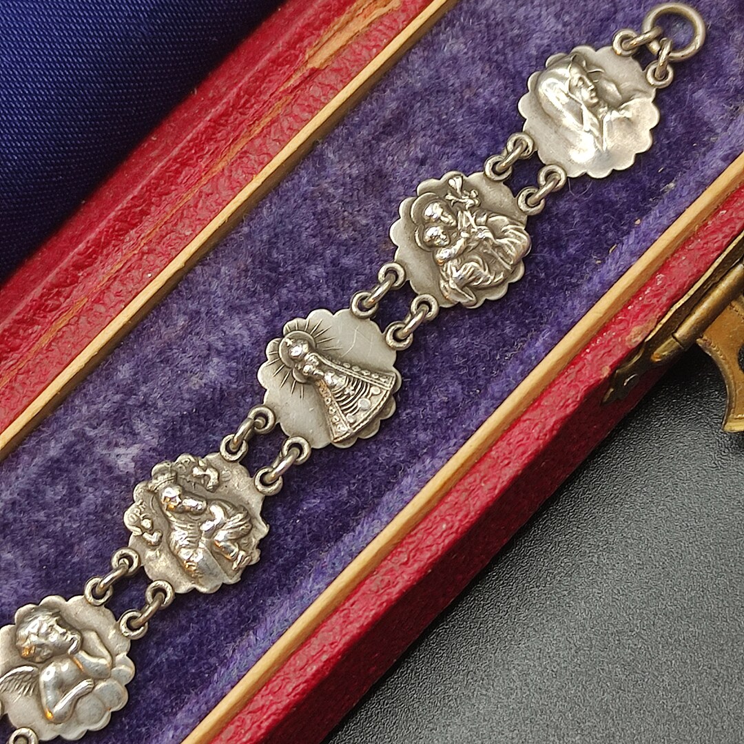 An Antique Religious Silver Charm Bracelet - Etsy