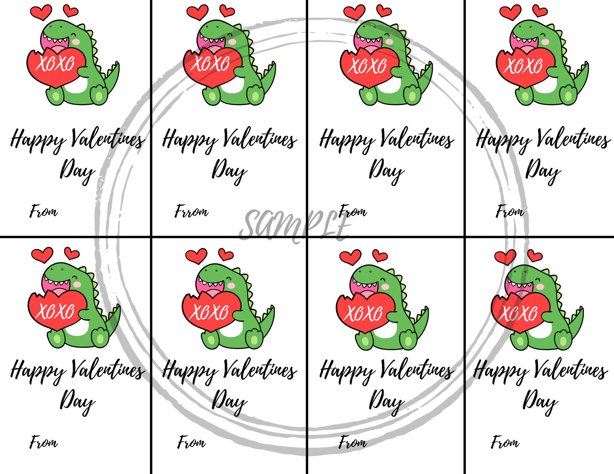 Printable Dinosaur Valentines Cards, Kids Gift Tags, Kids Valentines ...