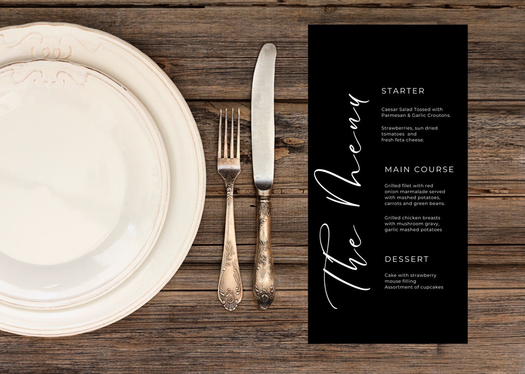Black Menu, Printable Menu Template, Table Decor, Dinner Menu Template ...