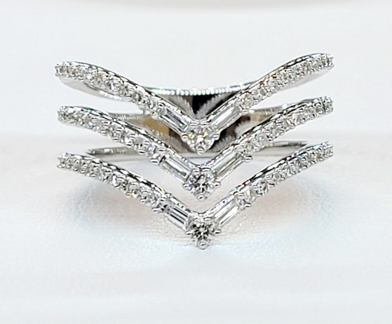 cheap buying online 14K Statement 3 row baguette diamond chevron ring ...