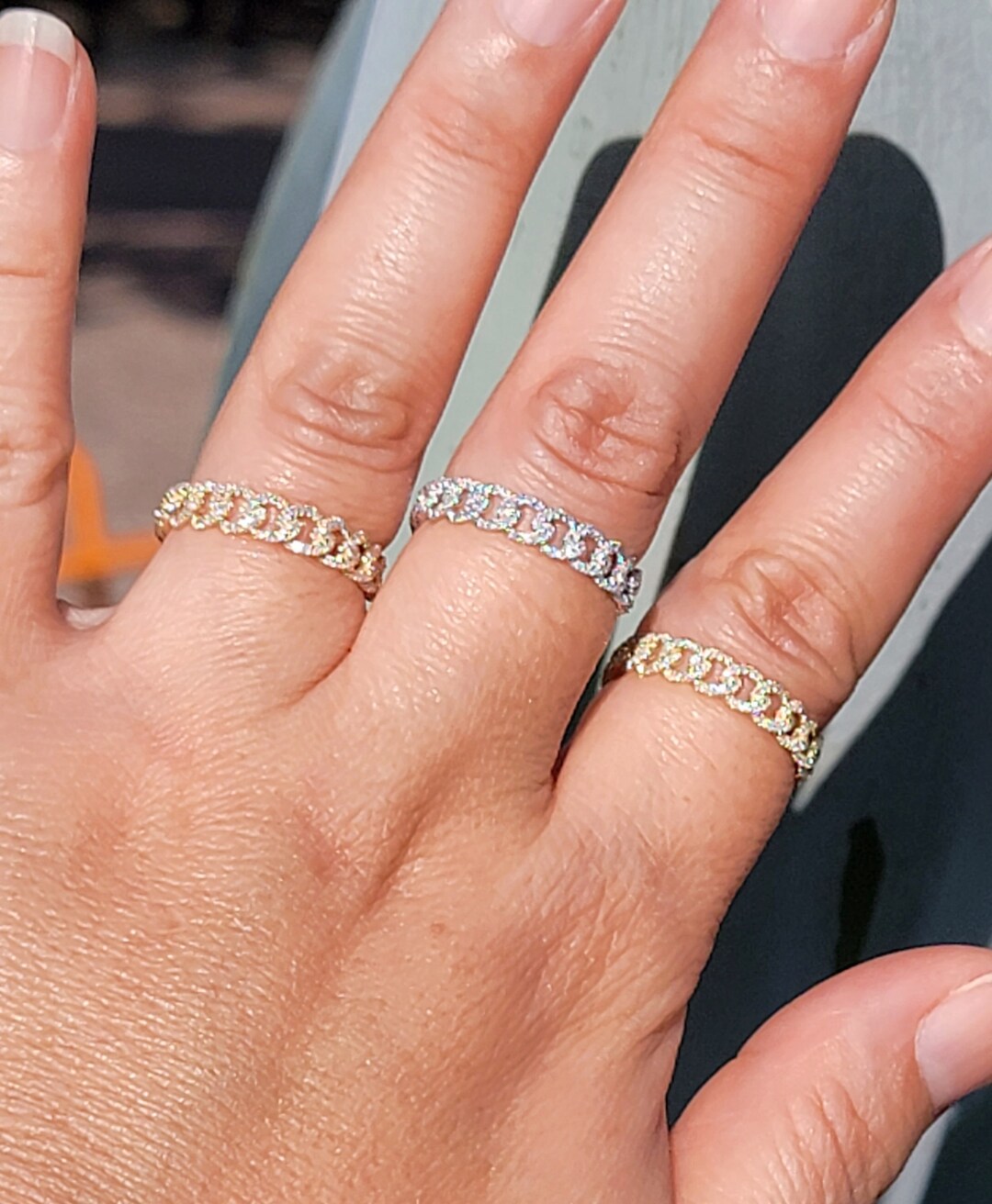14K Petite Cuban Link Diamond Band, Cute Rings, Small Cubin Link ...