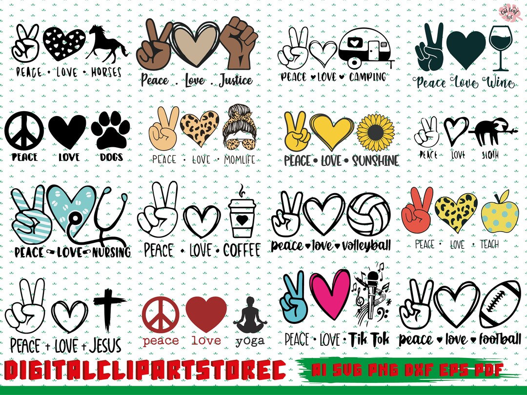Peace Love Bundle, Peace Love Svg Files, Peace Love Commercial, Peace ...