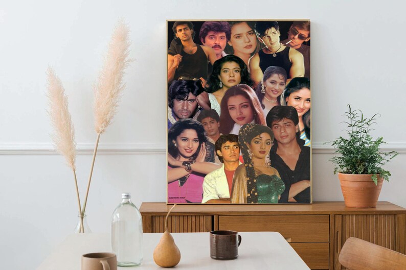Bollywood Vintage Poster | 90s Bollywood Actors Collage | Retro Indian ...