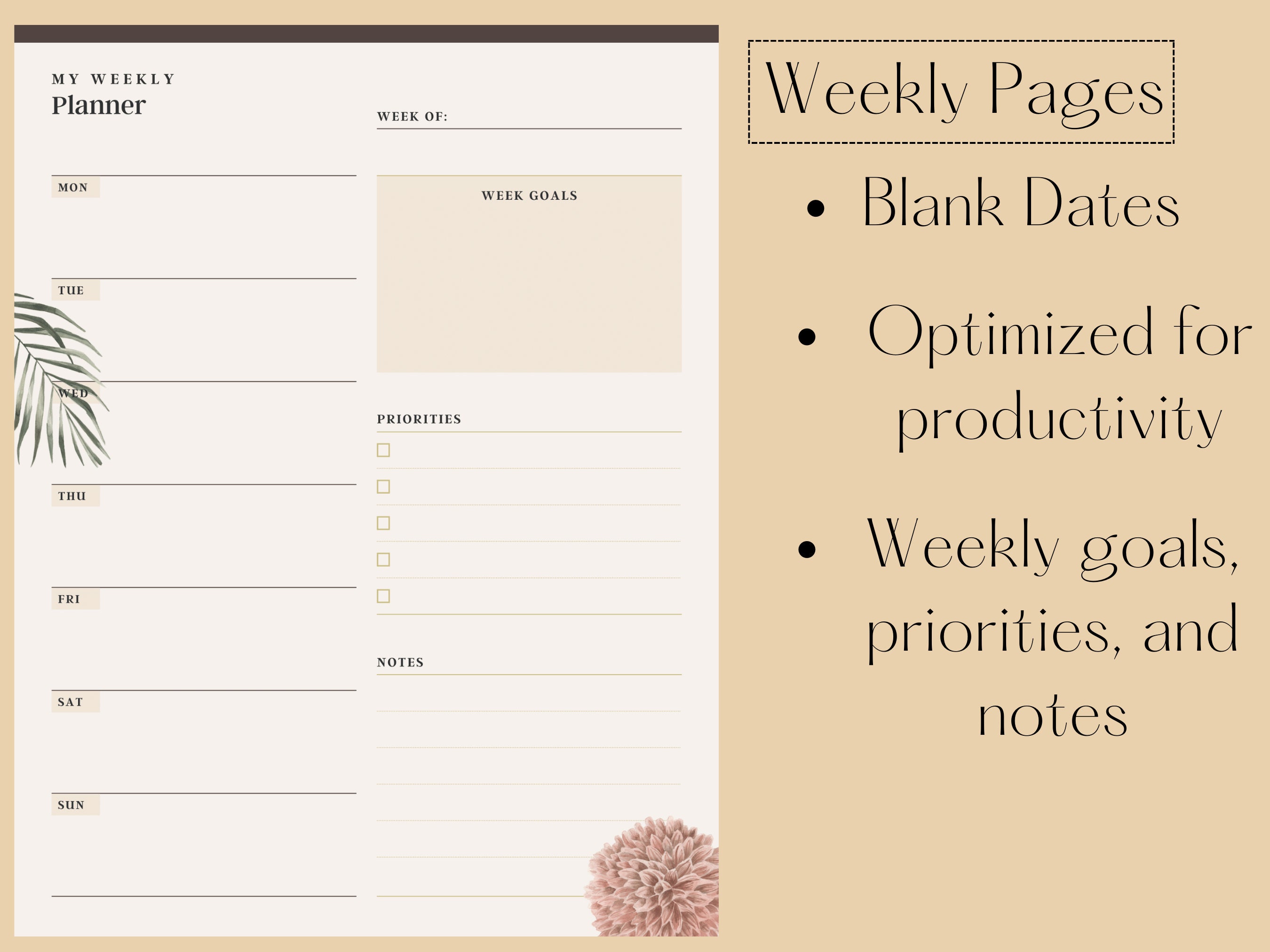Weekly Planner Printable 2023 Calendar Personal Planner Productivity ...