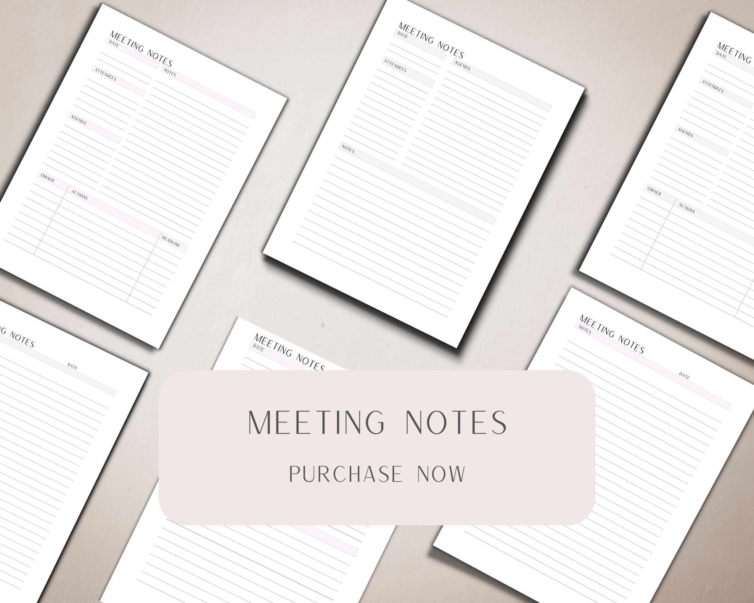 Meeting Notes, Business Note Taking, Agenda. Digital Planner, Printable ...