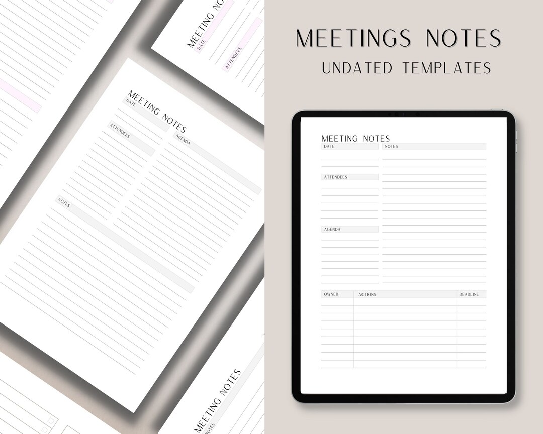 Meeting Notes, Business Note Taking, Agenda. Digital Planner, Printable ...