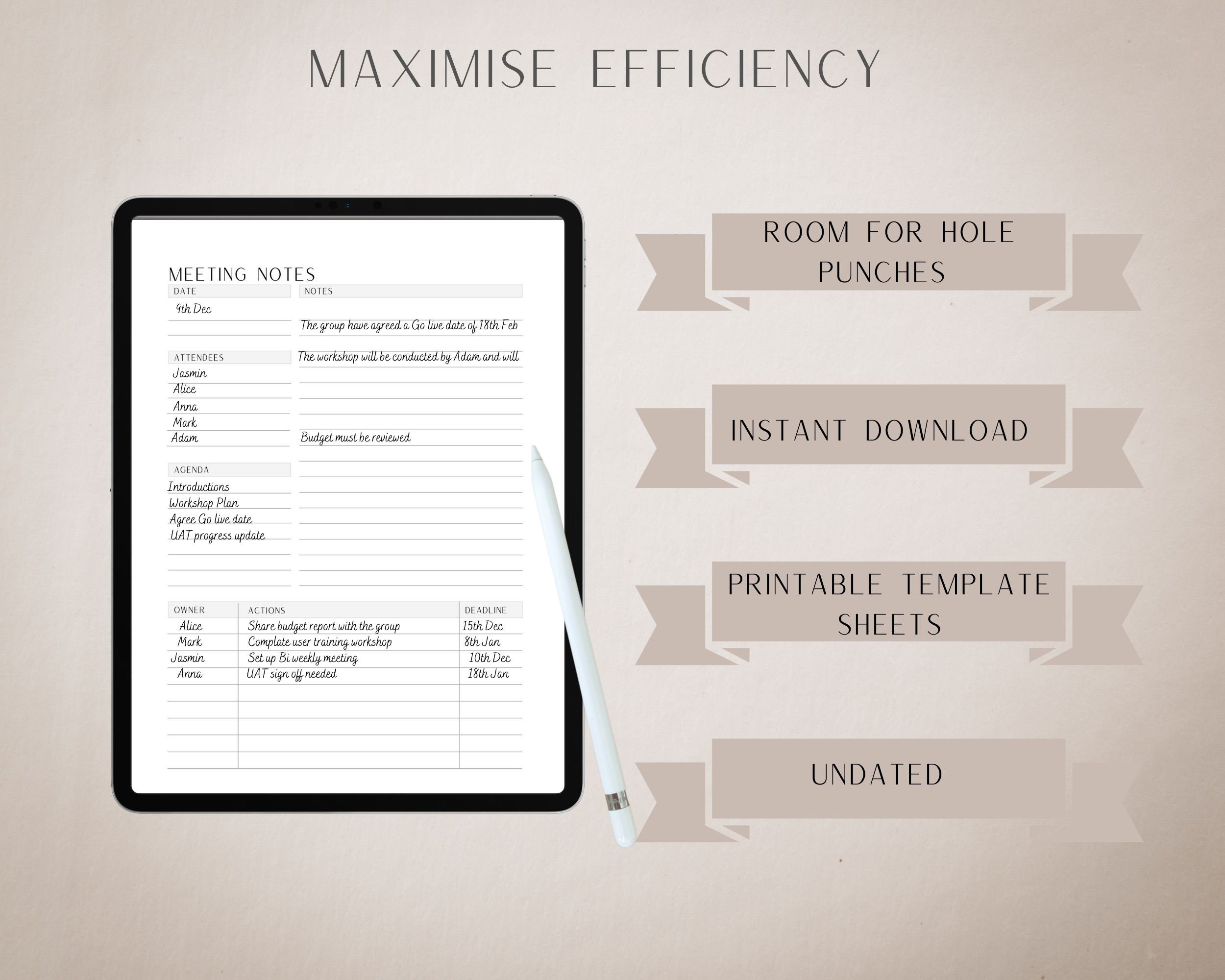 Meeting Notes, Business Note Taking, Agenda. Digital Planner, Printable ...