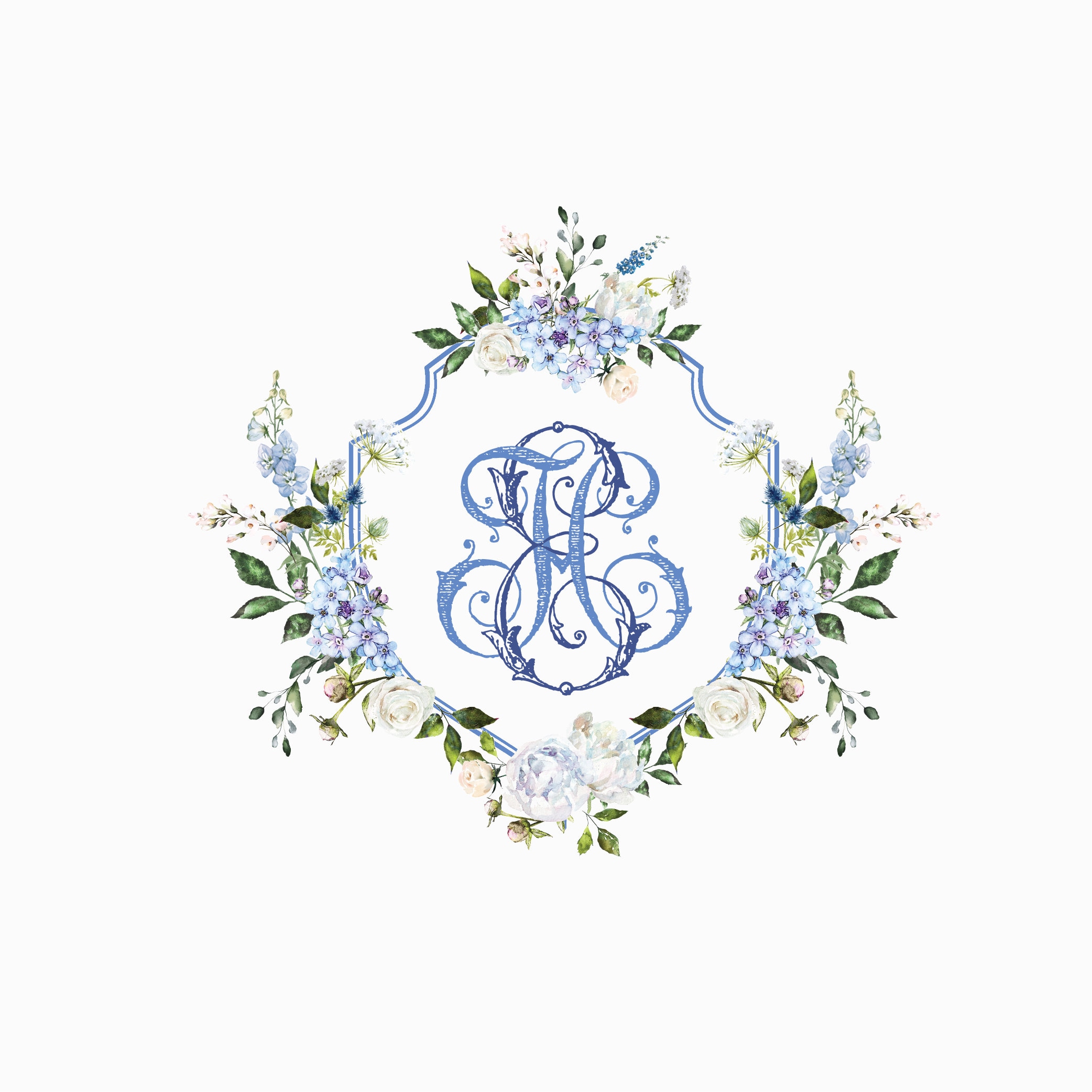 Watercolor Wedding Monogram & Crest, Wedding Couple Logo, Spring Floral ...