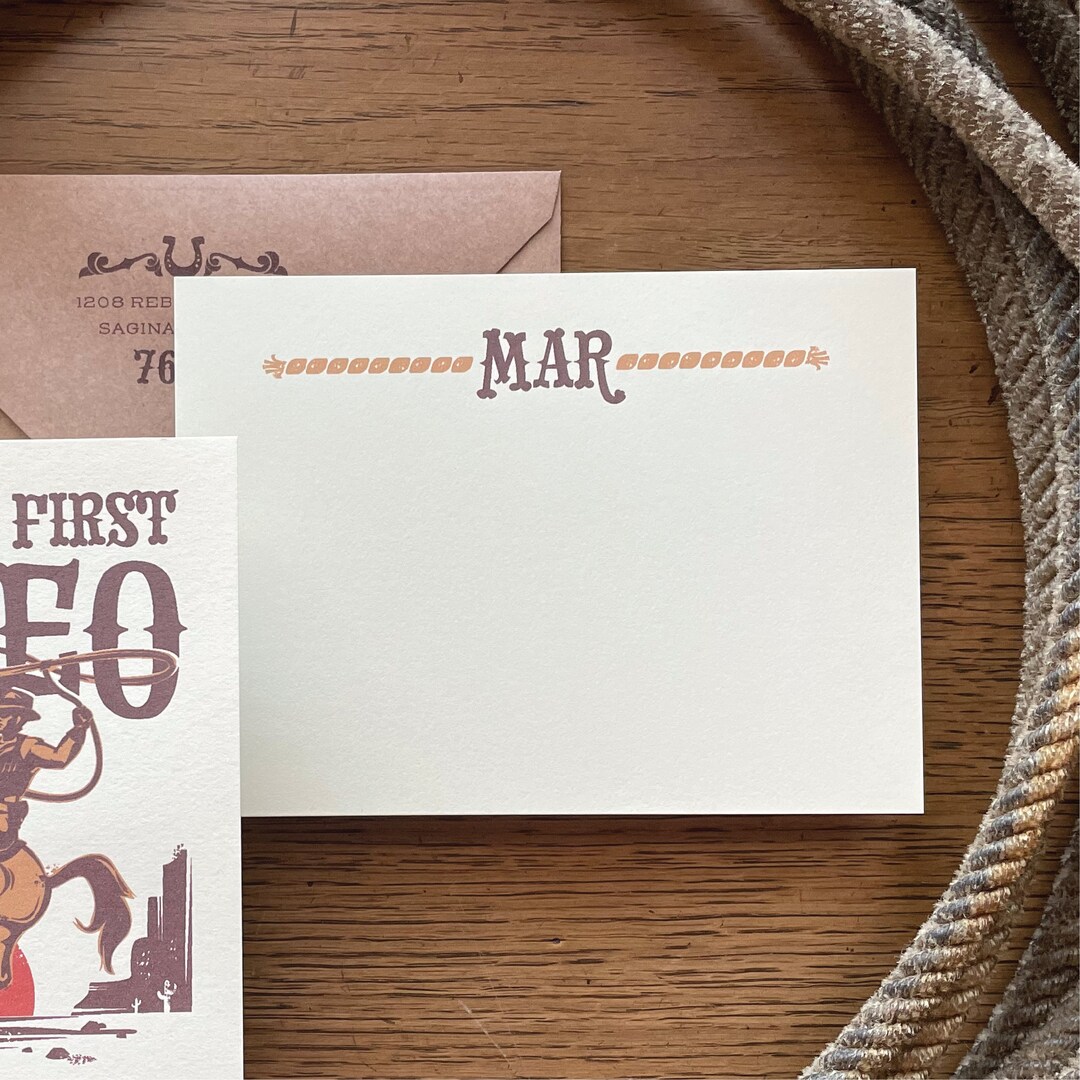 Western Birthday Thank You Notes, Cowboy Stationery, First Rodeo Note ...