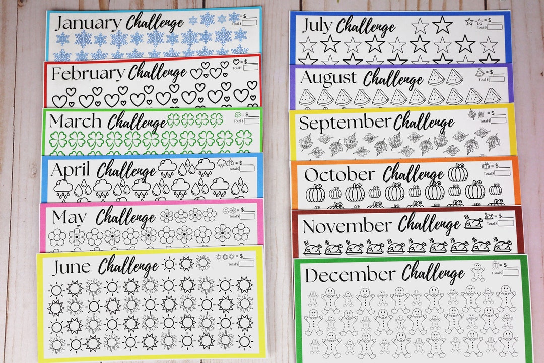 12 Month Savings Challenge Cards for A6 Binder | Printable | 12 Savings ...