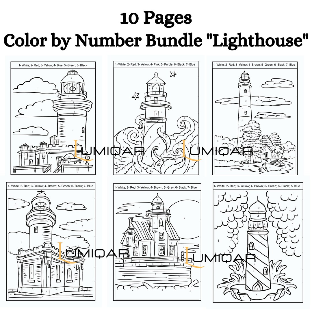 Color by Number Bundle, Paint Lighthouse Set for Adults, Colour Kit for ...