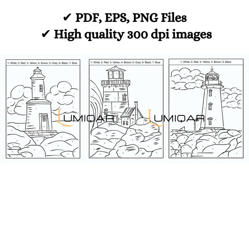 Color by Number Bundle, Paint Lighthouse Set for Adults, Colour Kit for ...