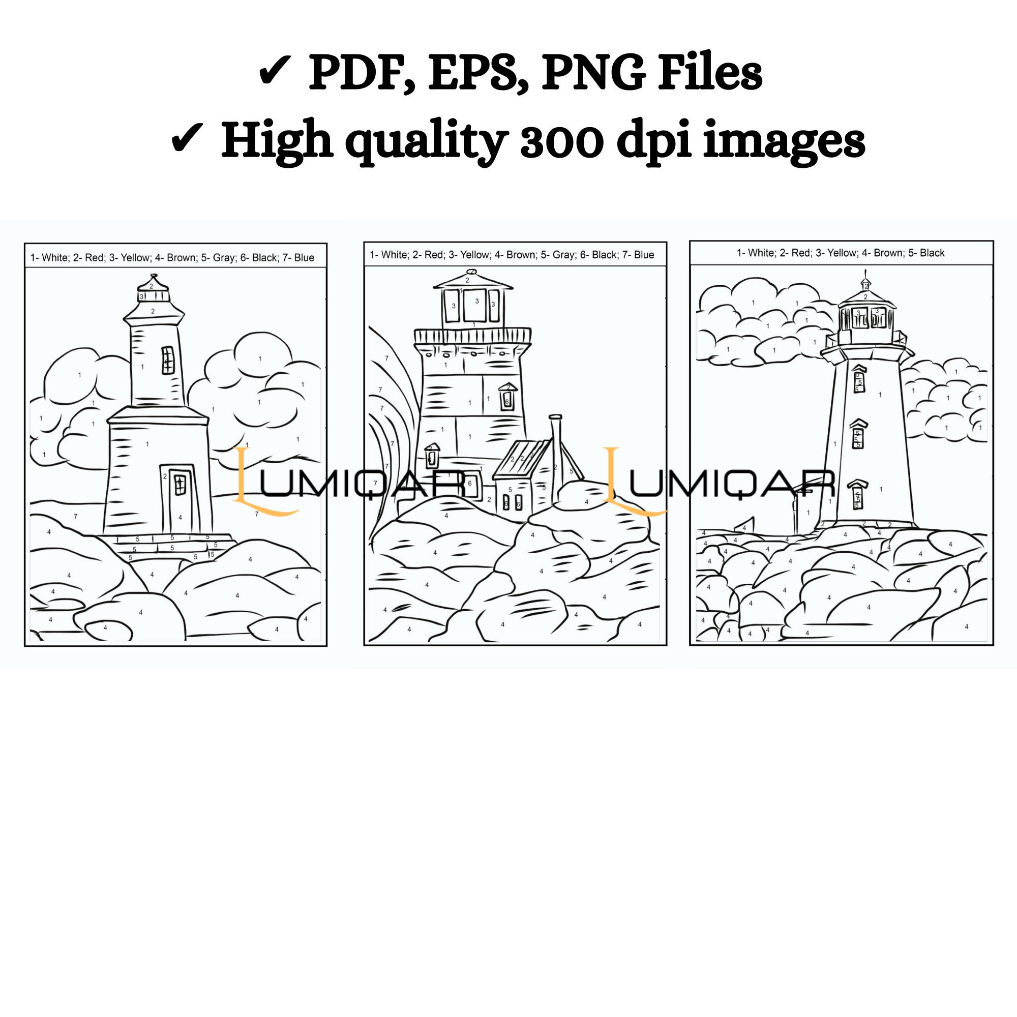 Color by Number Bundle, Paint Lighthouse Set for Adults, Colour Kit for ...