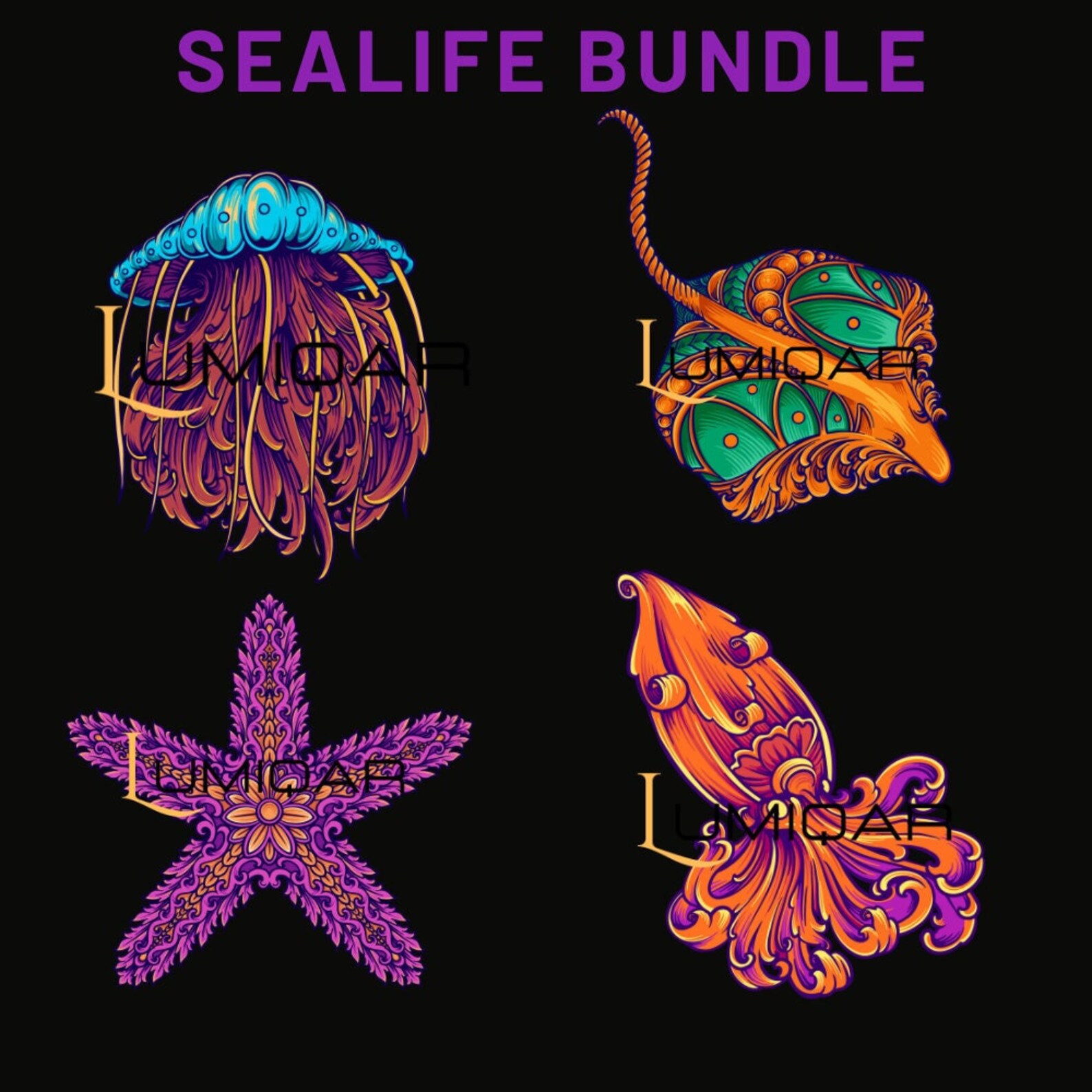 Marine Animals SVG Bundle, Jellyfish Svg, Jellyfish Png, Stingray Svg ...