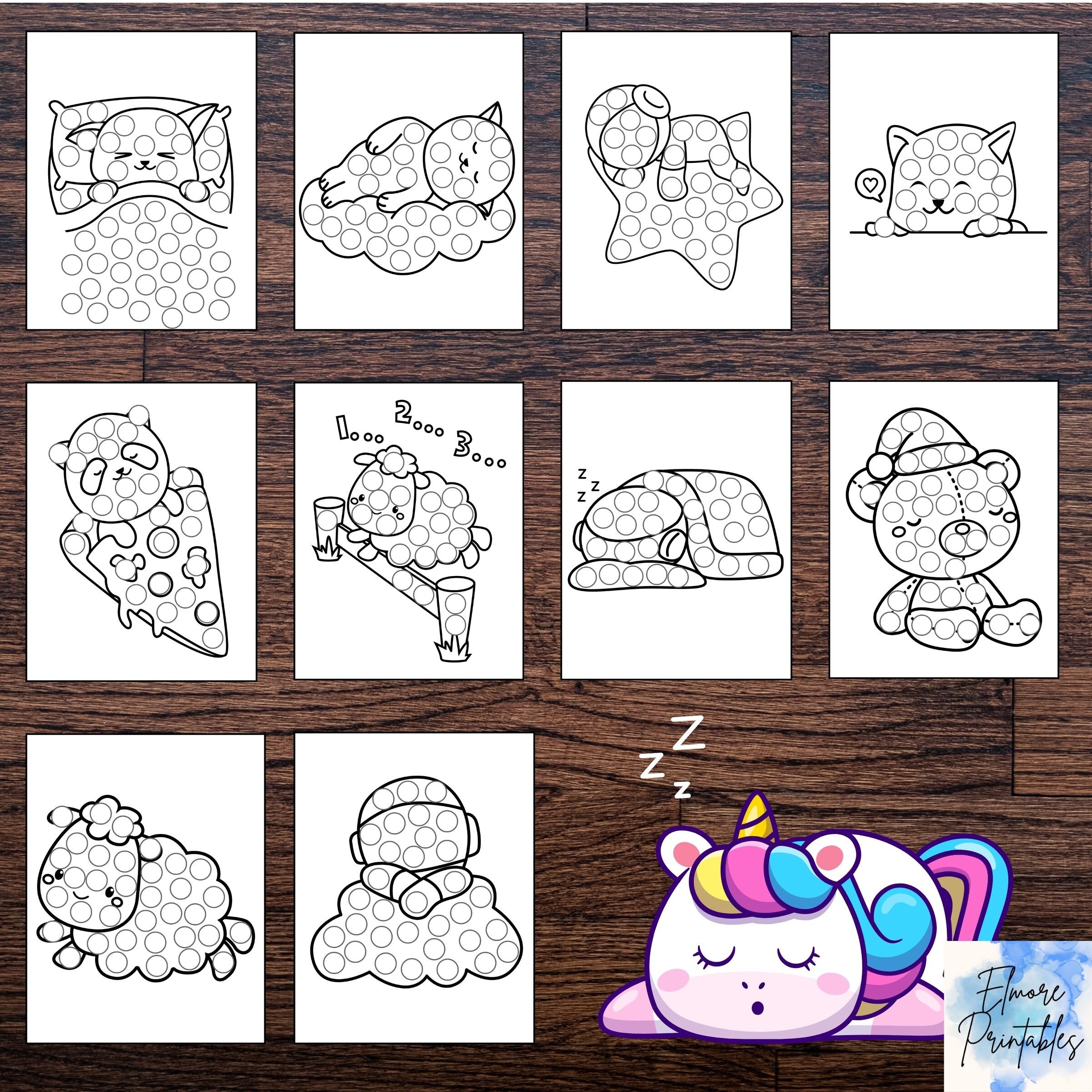 Dot Marker Shh It's Bedtime Coloring Pages 22 Pages of Sleeping Animals ...
