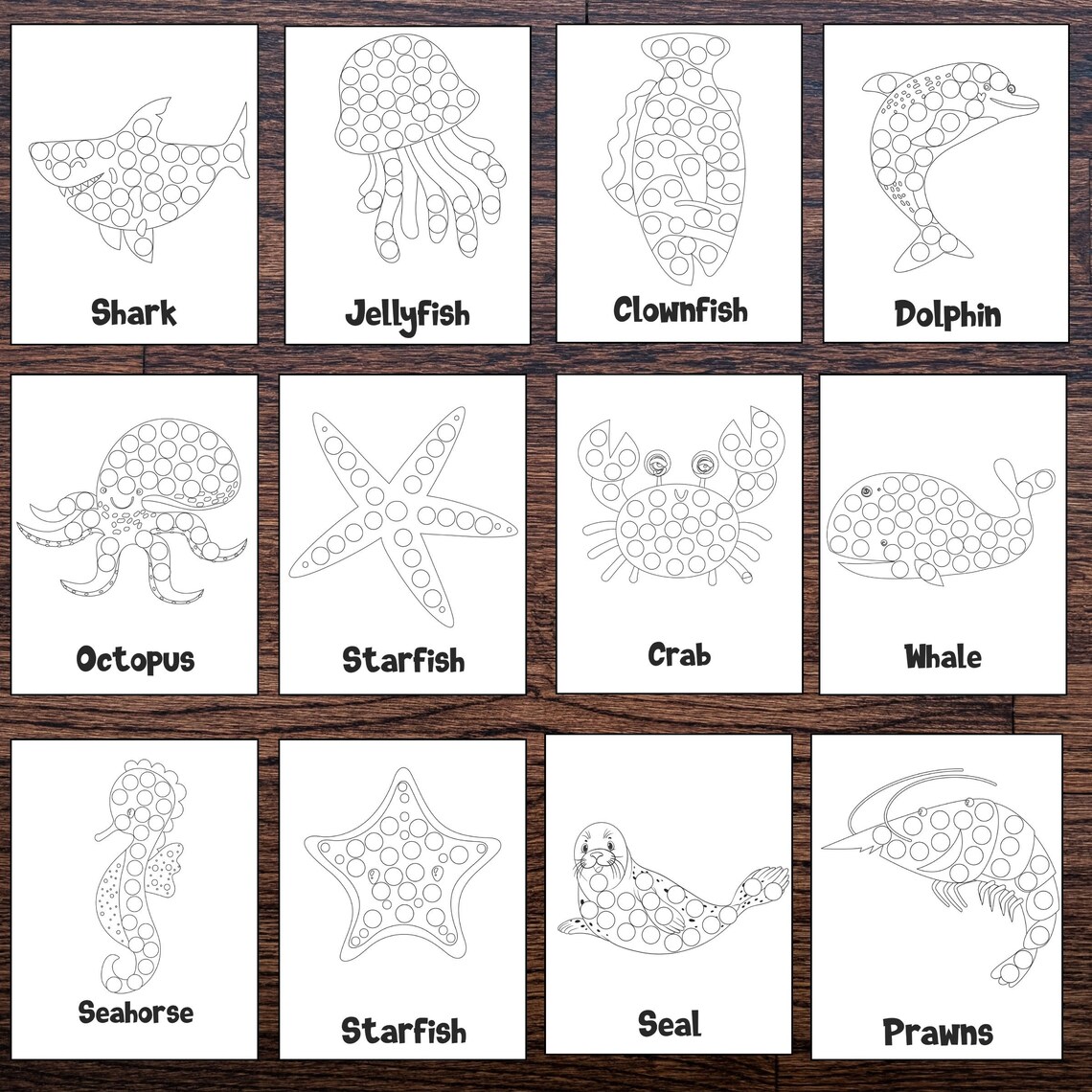 Sea Life Dot Marker Realistic Sea Creatures Coloring Pages Set 30 Pages ...