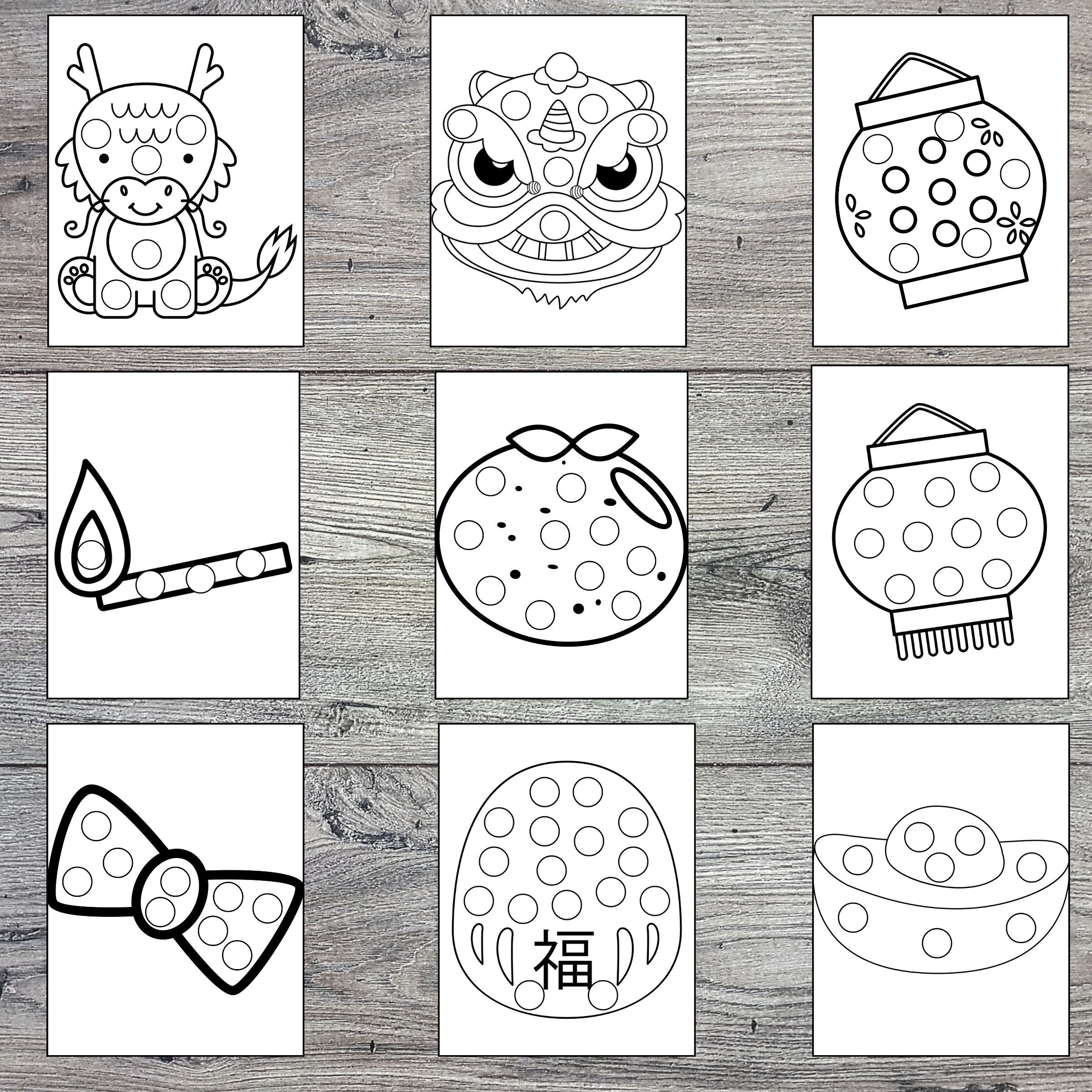 Dragon Dots: Year of the Dragon Dot Marker Coloring Pages Lunar New ...