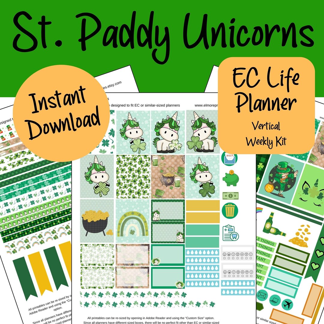 Unicorns Planner Stickers EC Life Planner Weekly Kit St Paddy Unicorns ...