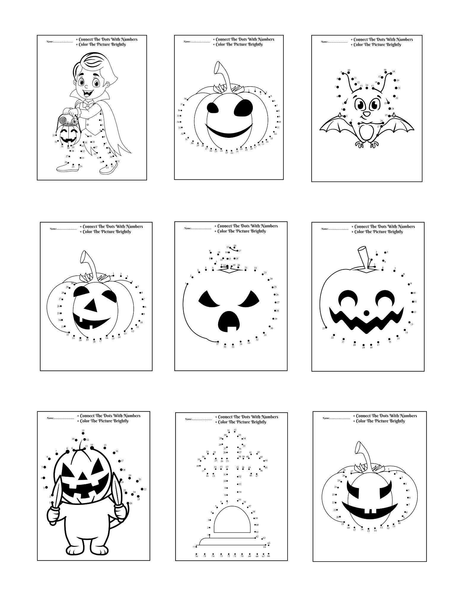 Halloween Dot to Dot Activity Pages Bundle 28 Pages Bonus Page Learning ...