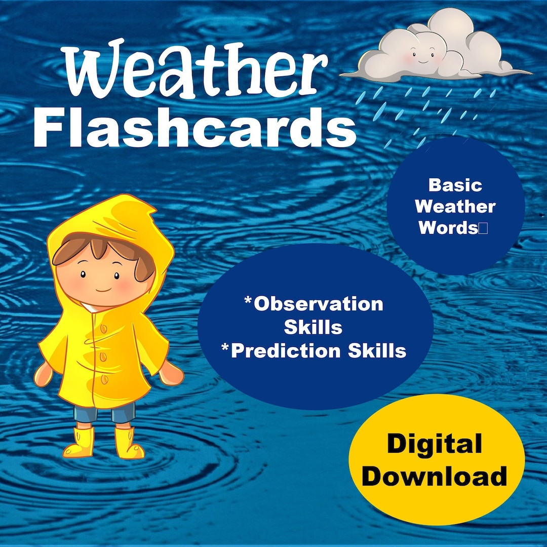 Weather Flashcards Set for Kids - 10 Cards With Simple Illustrations ...