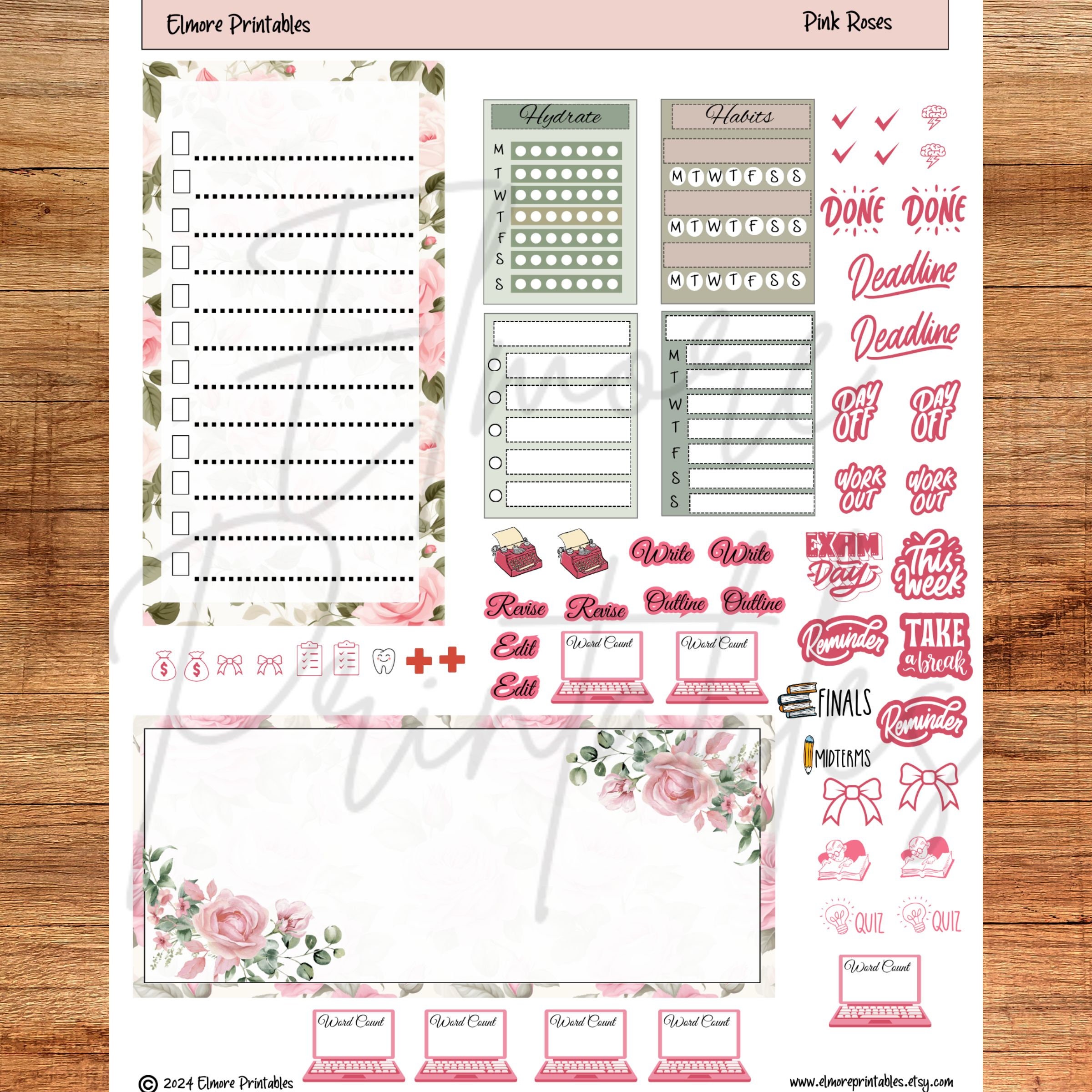 Roses Stickers Dashboard Layout Classic HP Weekly Layout Pink Roses ...