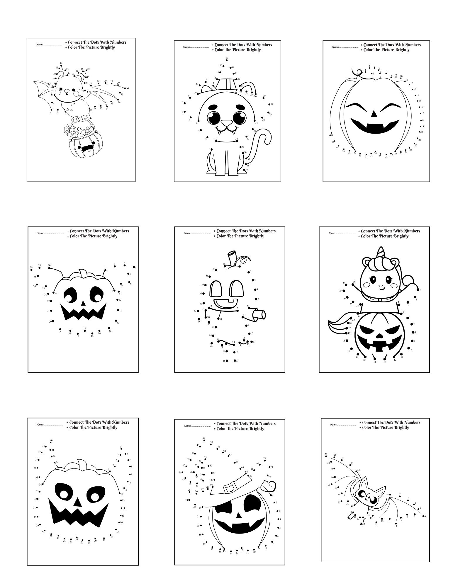Halloween Dot to Dot Activity Pages Bundle 28 Pages Bonus Page Learning ...