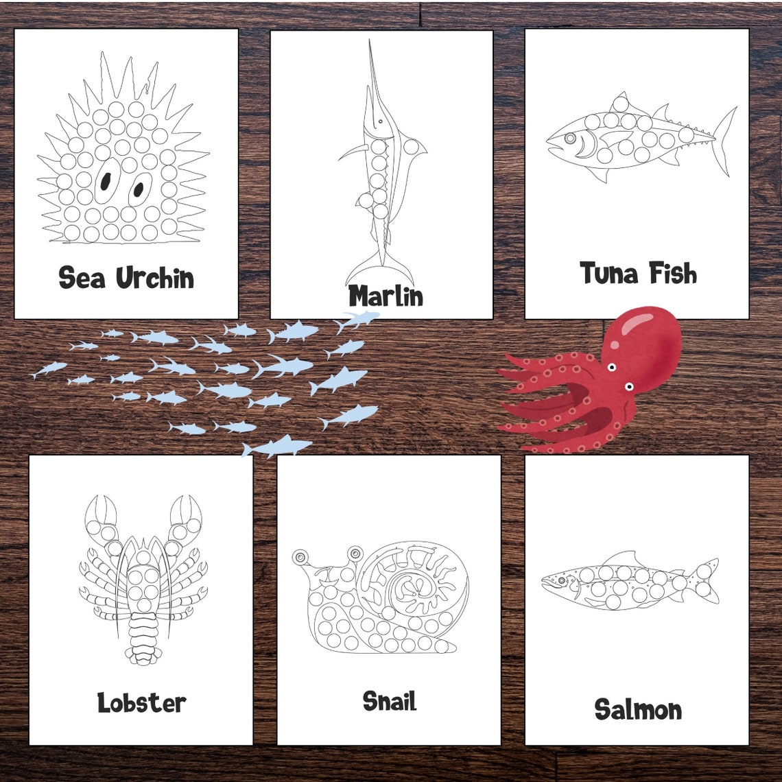 Sea Life Dot Marker Realistic Sea Creatures Coloring Pages Set 30 Pages ...